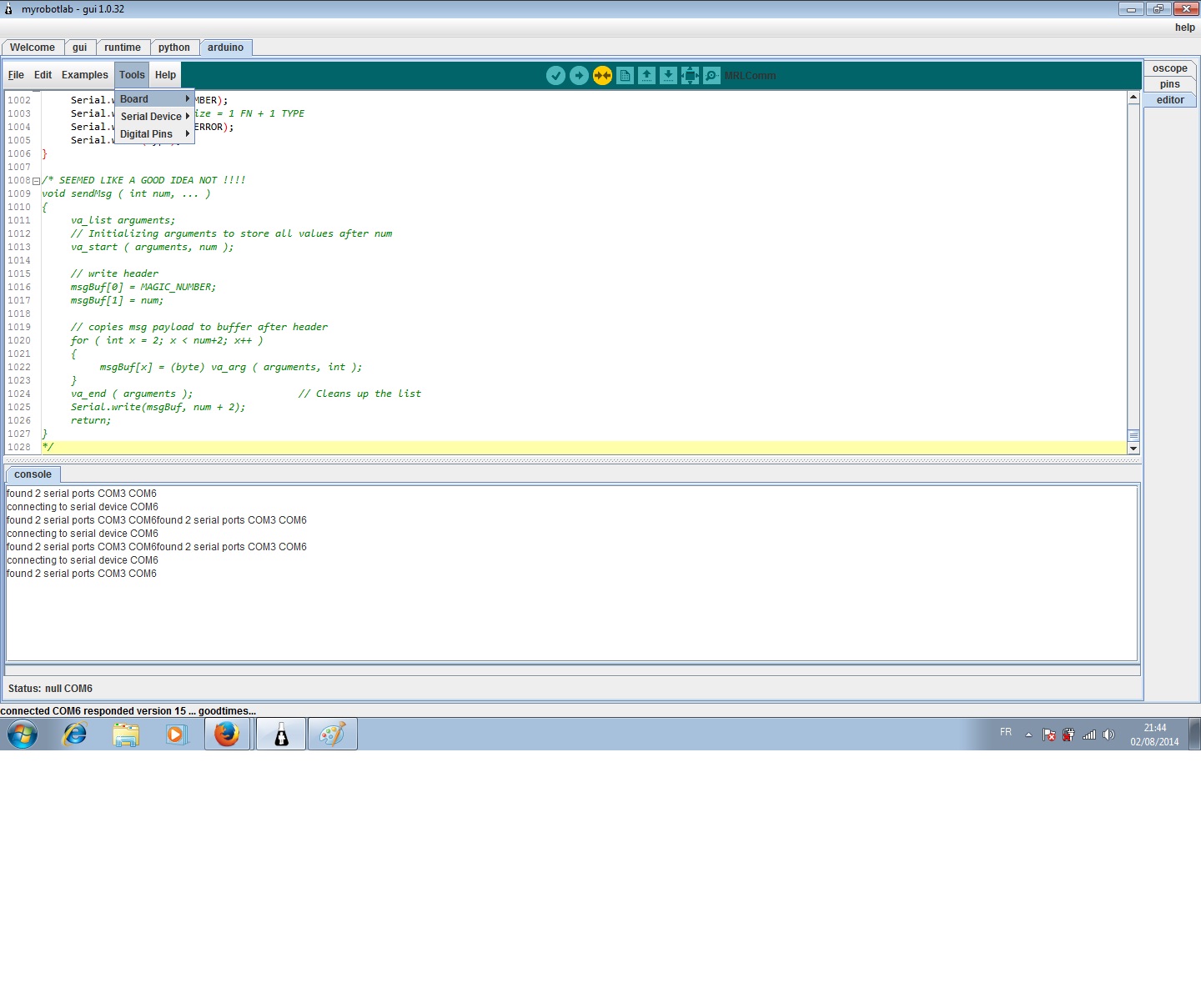 Problem Connecting Arduino And Myrobotlab Myrobotlab